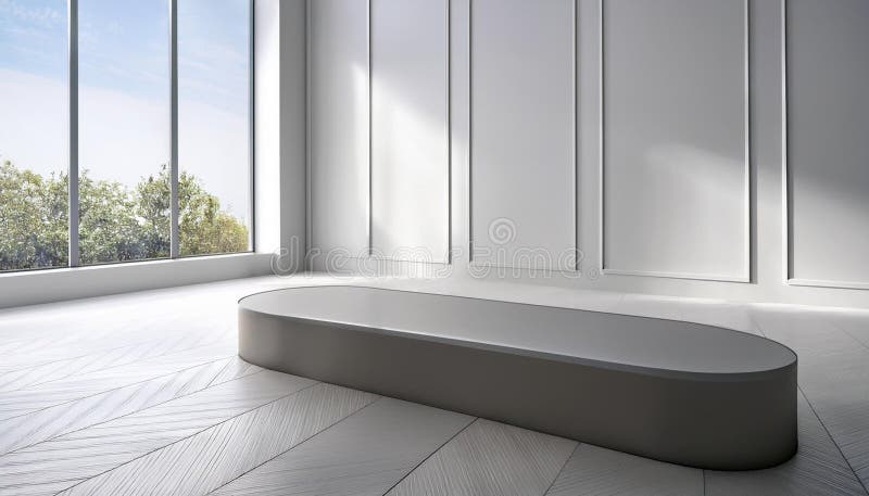 Modern Spacious White Interior with Mock Up Place and Pedestal. 3D ...