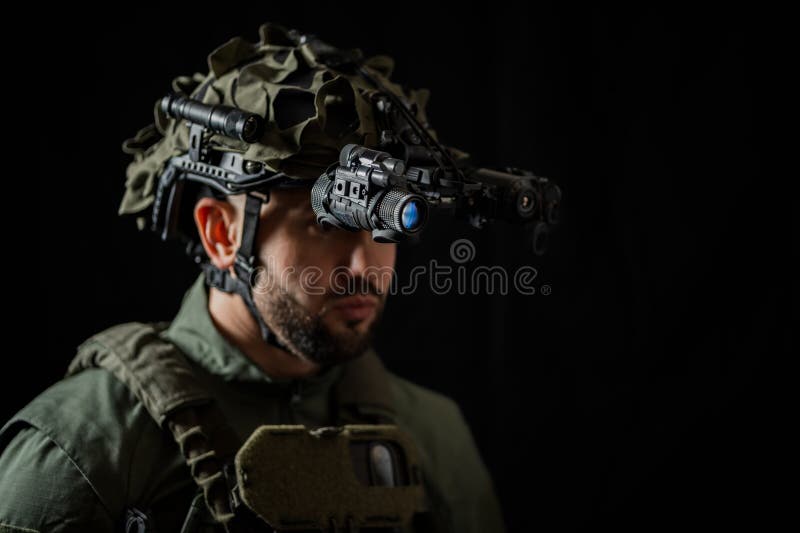 A Modern Special Forces Soldier Using Night Vision Monocular and ...