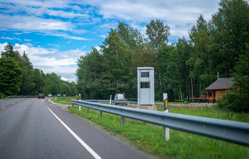 Modern speed camera stock photo. Image of regulations - 299118236