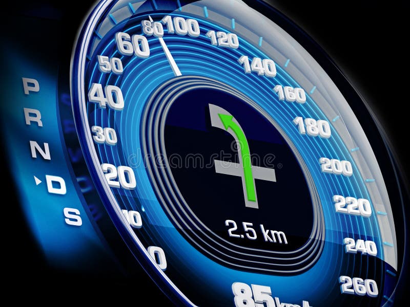 Modern Speedometer of a Car with Navigation Screen. 3D Illustration ...