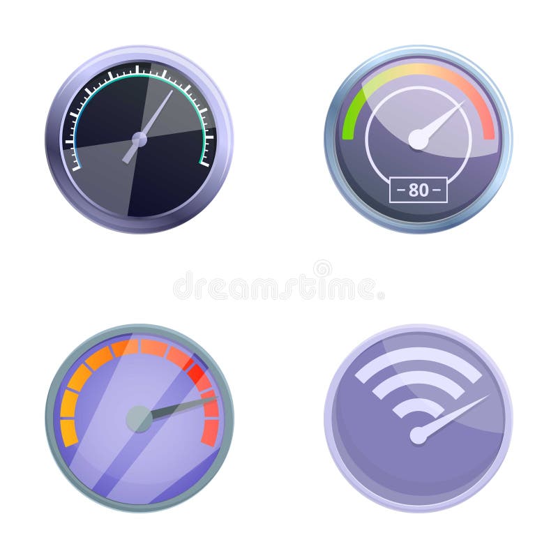 Modern Speedometer Icons Set Cartoon Vector. Different Type of ...