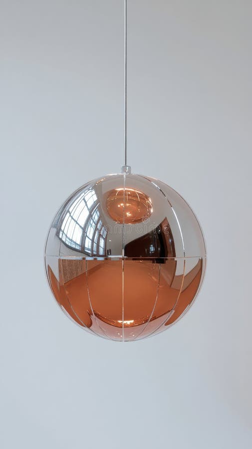 Modern Spherical Pendant Lamp with Reflective Surface Stock Photo ...