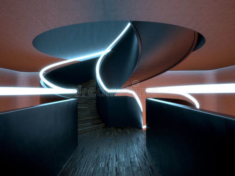 Modern Spiral Staircase (night) Stock Illustration - Illustration of ...