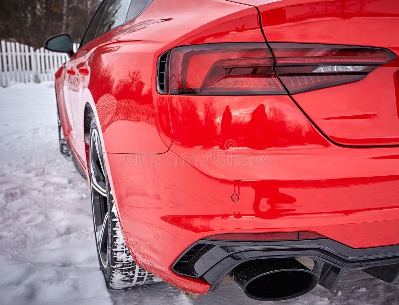 Modern Sport Car Back Lights, Red City Car Background Stock Image ...