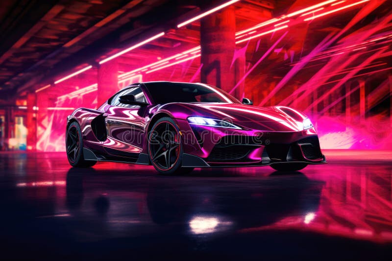 Modern Sports Car with Neon Lights Stock Illustration - Illustration of ...