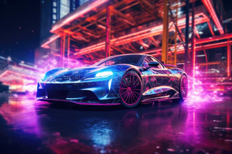 Modern Sports Car with Neon Lights Stock Illustration - Illustration of ...