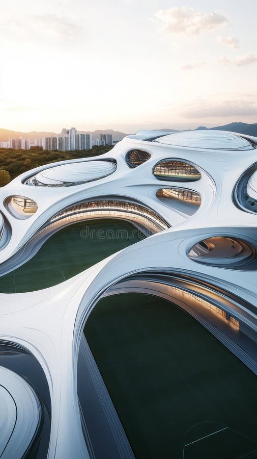 Modern Sports Complex with Fluid Architectural Design and Skylights ...