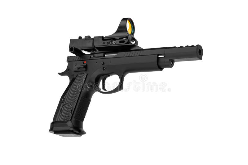 Modern Sports Pistol with a Collimator Sight. Gun Isolate on a White ...