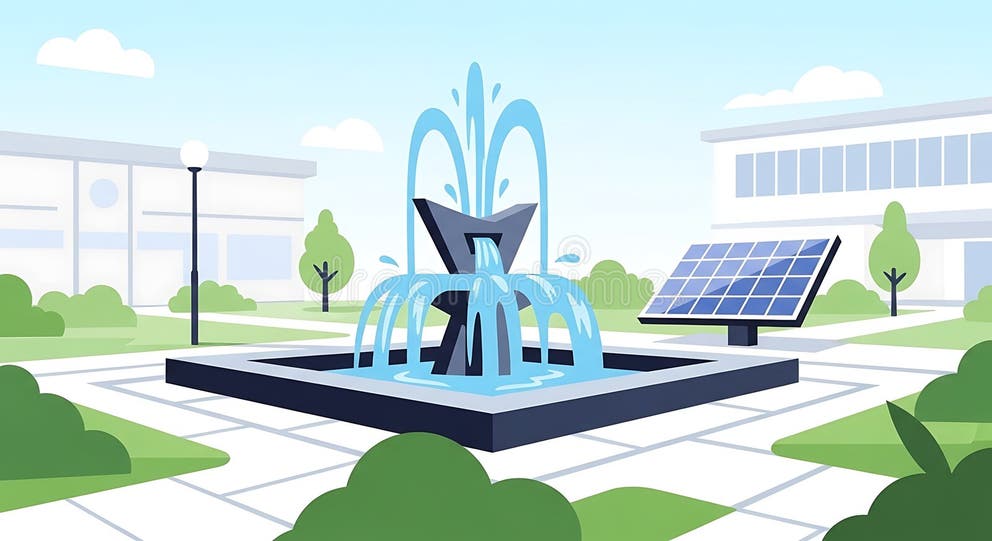 Modern Square Fountain with Angular Design, Featuring Multiple Water ...