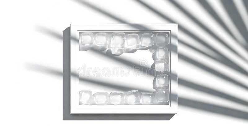 Modern Square Ice Cube Tray with Clear Ice Cubes on White Background ...