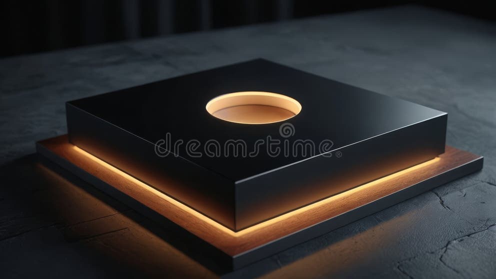 Modern Square Platform with a Central Hole, Illuminated Edges, and a ...