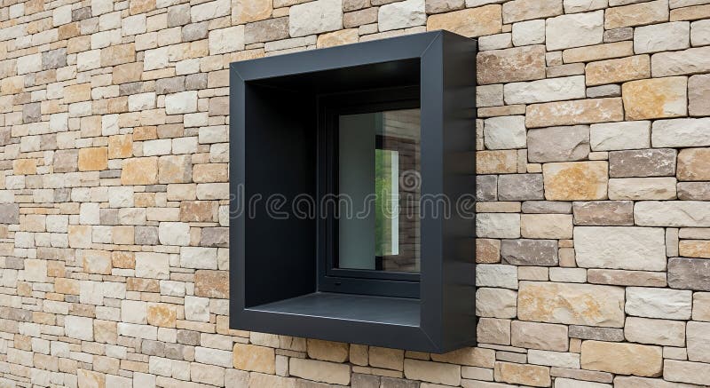 Modern Window Design on Stone Wall Stock Illustration - Illustration of ...