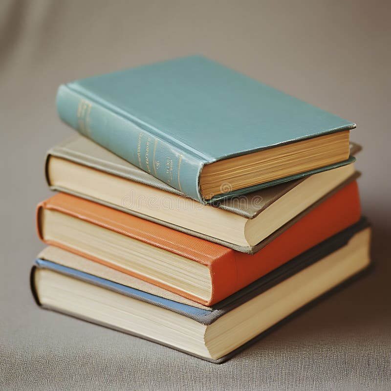 Modern Stack of Hardcover Books Featuring Clean Vibrant Designs Stock ...