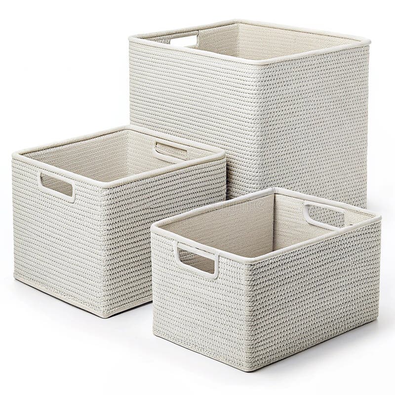 Modern Stackable Storage Baskets Set on White Background Stock ...