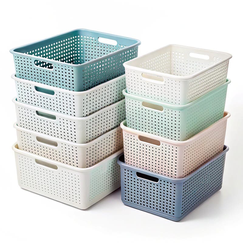 Modern Stackable Storage Baskets Set on White Background Stock ...