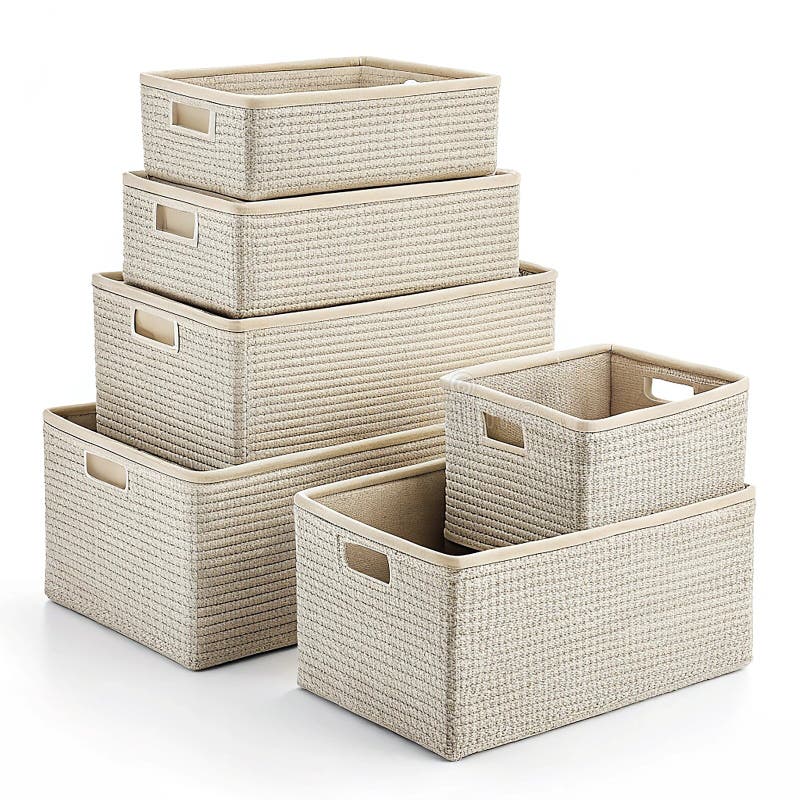 Modern Stackable Storage Baskets Set on White Background Stock ...