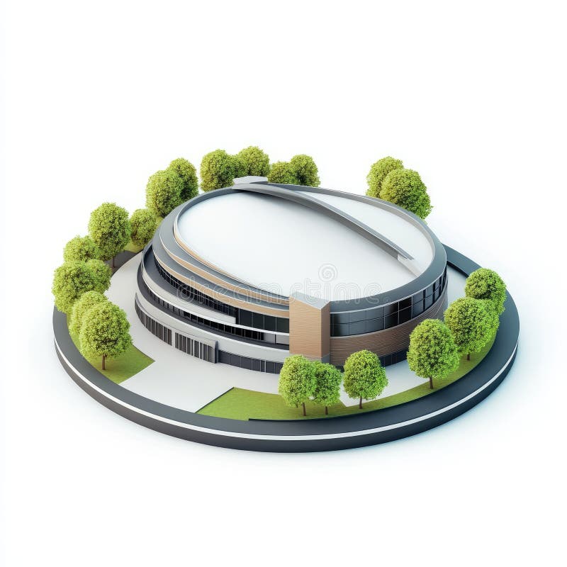Modern Oval Arena Building with Green Landscaping Stock Illustration ...