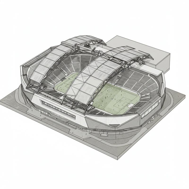 Modern Stadium Rendering with a Retractable Roof Structure. it Features ...