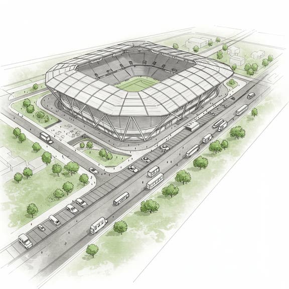 A Modern Stadium Sketch in Grayscale, Viewed from a Bird S-eye ...