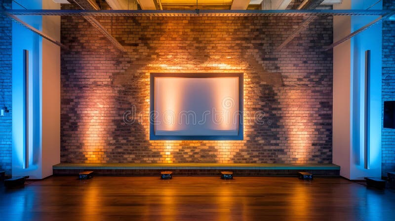 Modern Stage with Brick Wall and Projector Screen Stock Illustration ...