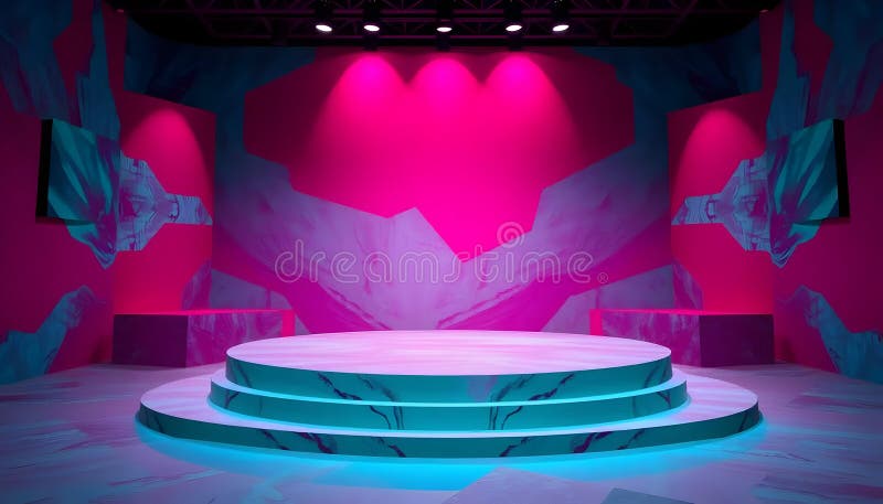 A Modern Stage with Bright Neon Lights and a Large Platform Stock ...