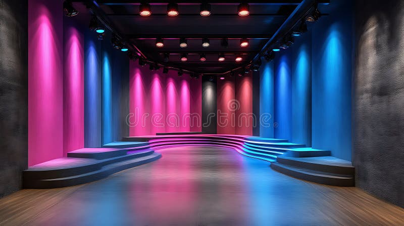 Modern Stage Design with Pink and Blue Lighting Stock Illustration ...