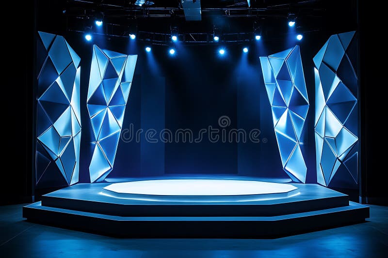 Modern Stage Design Blue Lighting Geometric Backdrop Stock Photo ...