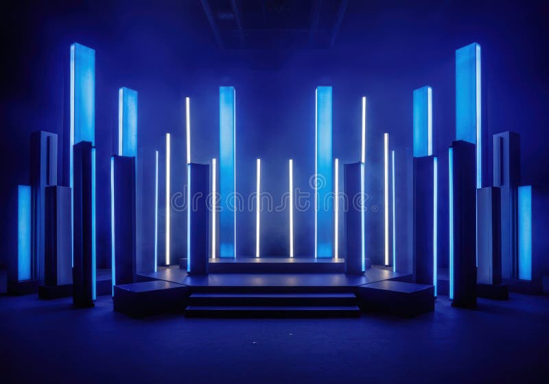 Modern Stage Design Blue Lighting Illuminated Columns Stock Photos ...