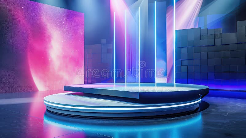 Modern Stage Design with Colorful Lights and Abstract Background Stock ...