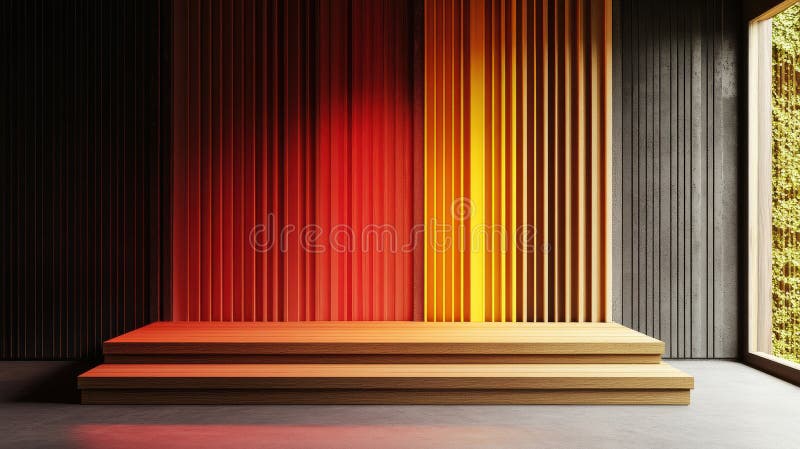 Modern Stage Design with Colorful Wood Panels and Natural Light Stock ...