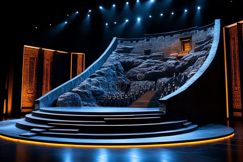 A Modern Stage Design with a Curved Backdrop Featuring a Large ...