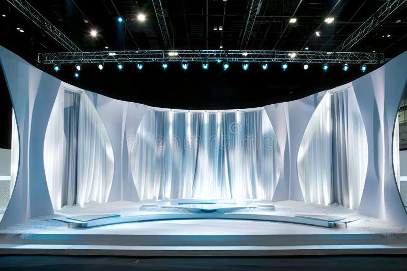 Modern Stage Design with Elegant White Curtains and Blue Lighting for ...