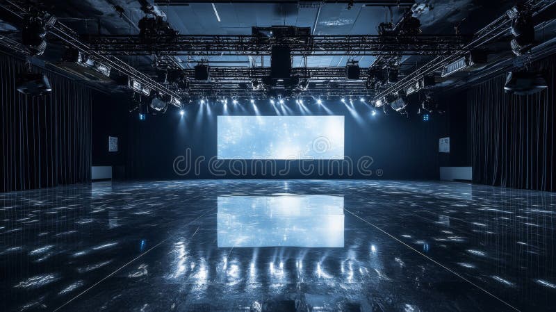Modern Stage Design Featuring Large Screen and Lighting Stock ...