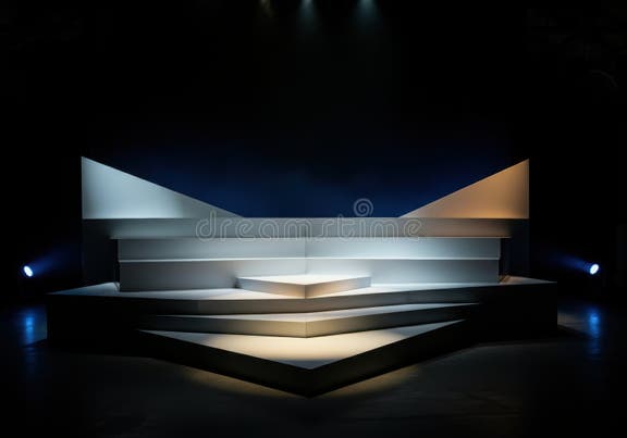 Modern Stage Design with Geometric Shapes and Dramatic Lighting Stock ...