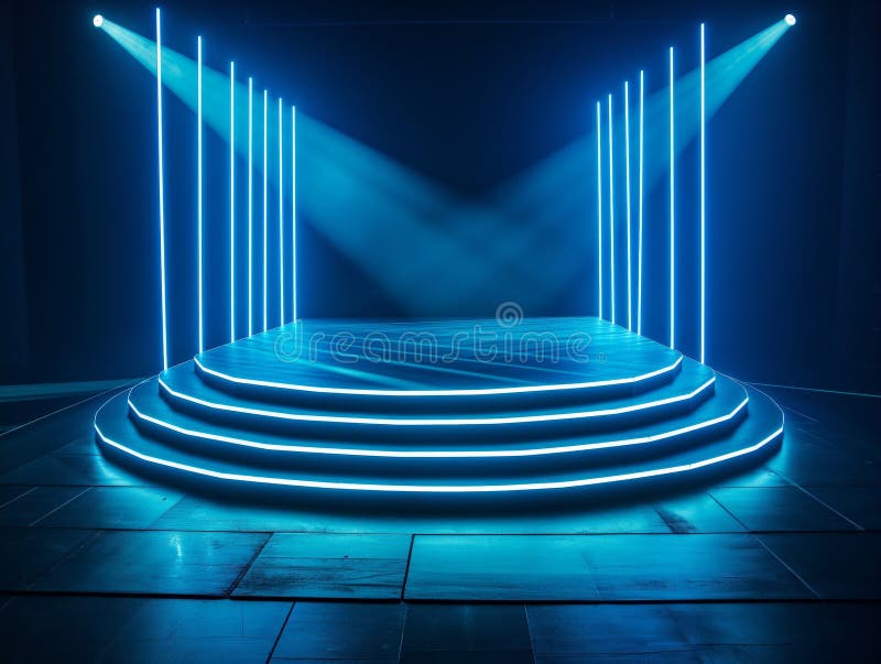 Modern Stage Design Illuminated by Blue Lights Stock Photo - Image of ...