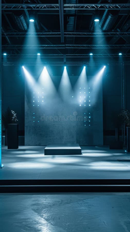 Modern Stage with Dramatic Lighting and Blue Spotlights Stock ...