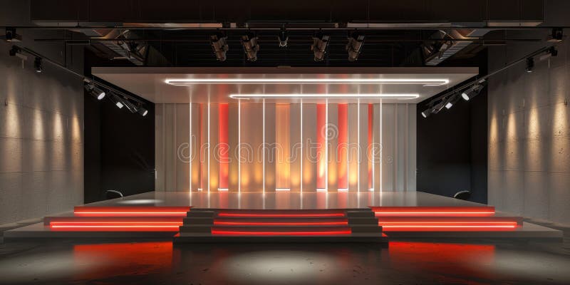 Modern Stage with Dynamic Lighting and Sleek Design for Events Stock ...
