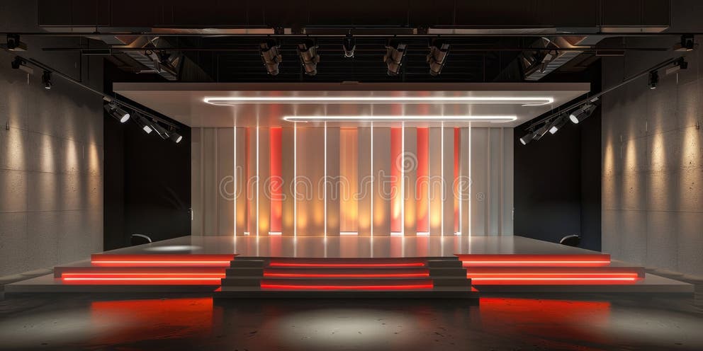 Modern Stage with Dynamic Lighting and Sleek Design for Events Stock ...