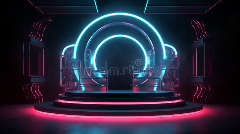 Modern stage in neon light stock illustration. Illustration of night ...