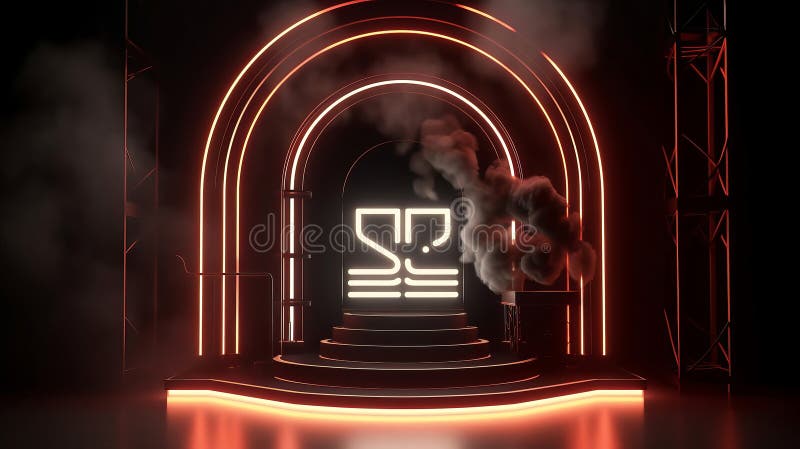 Modern stage in neon light stock illustration. Illustration of studio ...