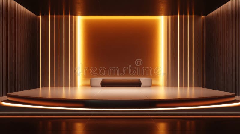 Modern Stage with Orange Neon Lights and Dark Background Stock ...