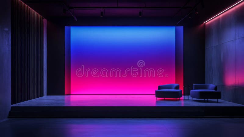 Modern Stage with Pink and Blue Gradient Lighting Stock Illustration ...