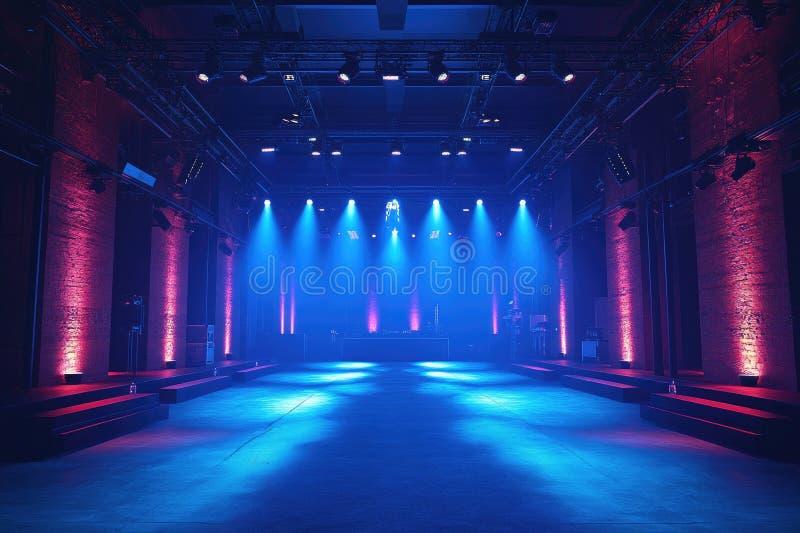 Empty Concert Stage with Blue and Pink Lighting Stock Illustration ...