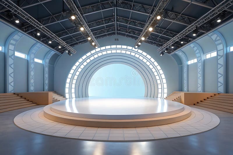 Bright, Modern Semi-circular Stage with Audience Steps. Stock Illustration - Illustration of ...