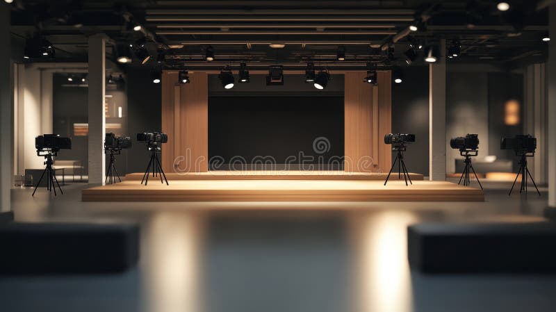 A Modern Stage Setup with Cameras, Ready for a Presentation or ...