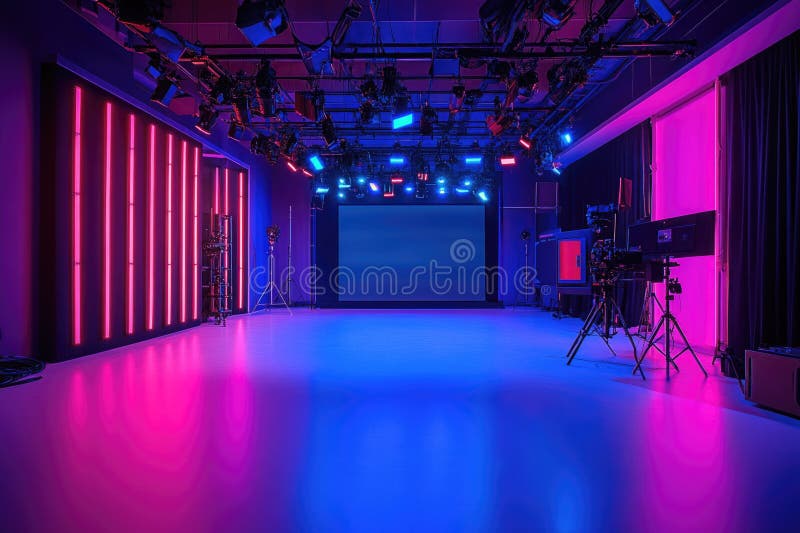 A Modern Stage Setup with a Projector and Screen Ready for Presentation ...