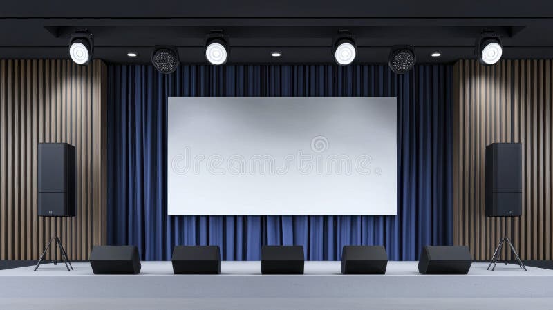 Modern Stage Setup with Projector Screen and Speakers for Events or ...