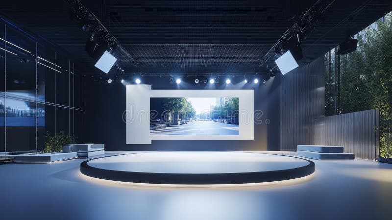 A Modern Stage Setup with Screens and Lighting, Ideal for Presentations ...