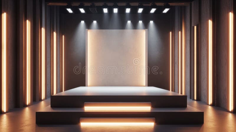 A Modern Stage with Warm Lighting, Designed for Presentations or ...