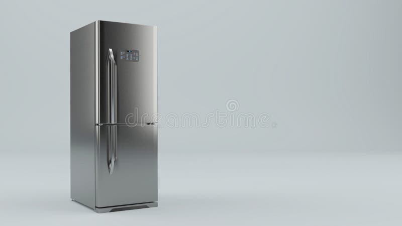 Modern Stainless Fridge Refrigerator Freezer on a Gray Background ...